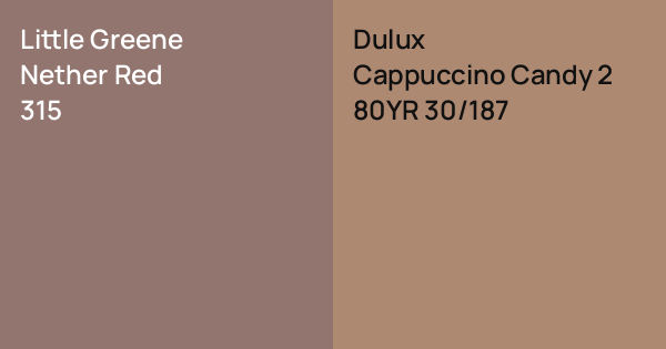 Little Greene Nether Red vs. Dulux Cappuccino Candy 2 comparison