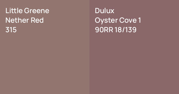 Little Greene Nether Red vs. Dulux Oyster Cove 1 comparison