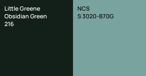 Little Greene Obsidian Green vs. NCS S 3020-B70G comparison