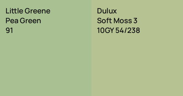 Little Greene Pea Green vs. Dulux Soft Moss 3 comparison