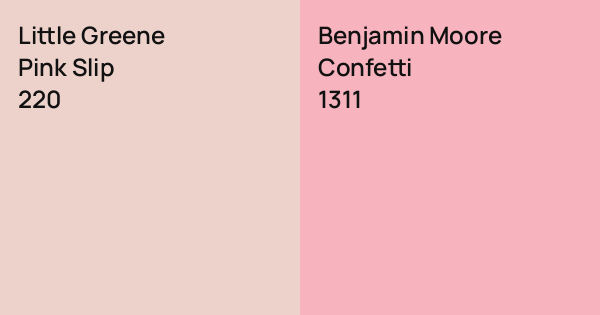 Little Greene Pink Slip vs. Benjamin Moore Confetti comparison