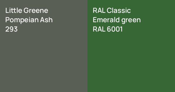 Little Greene Pompeian Ash vs. RAL Classic Emerald green comparison