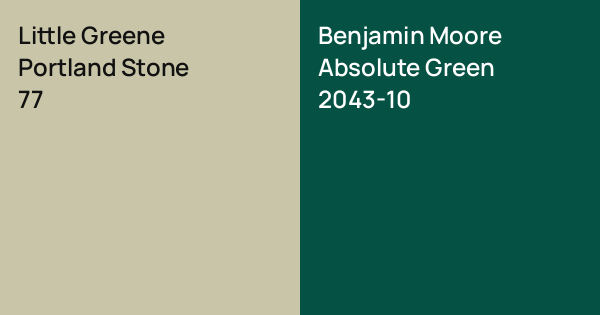 Little Greene Portland Stone vs. Benjamin Moore Absolute Green comparison
