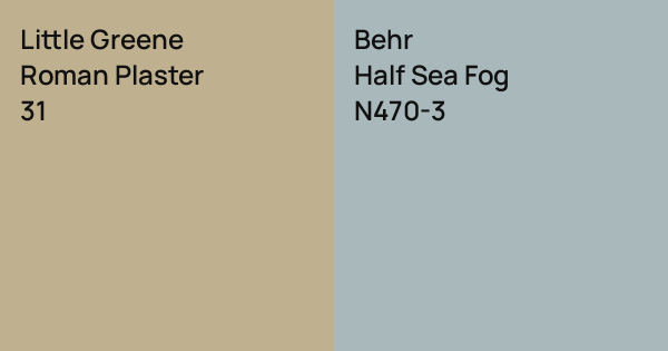 Little Greene Roman Plaster vs. Behr Half Sea Fog comparison
