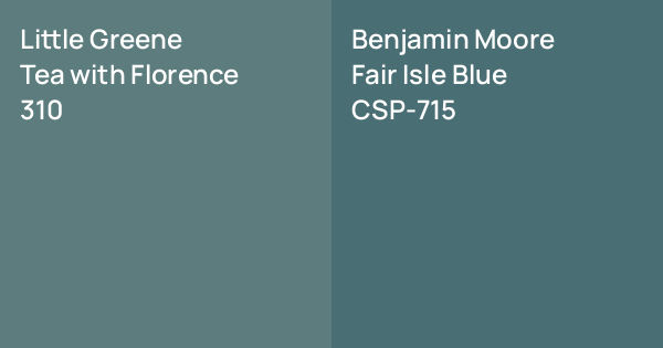 Little Greene Tea with Florence vs. Benjamin Moore Fair Isle Blue ...