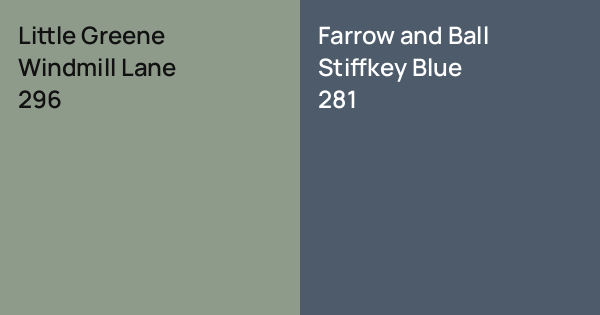 Little Greene Windmill Lane vs. Farrow and Ball Stiffkey Blue comparison