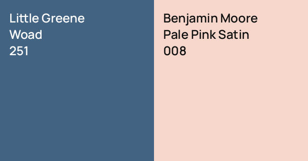 Little Greene Woad vs. Benjamin Moore Pale Pink Satin comparison