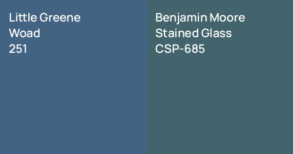 Little Greene Woad vs. Benjamin Moore Stained Glass comparison