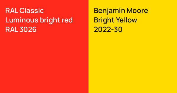 RAL Classic Luminous bright red vs. Benjamin Moore Bright Yellow comparison