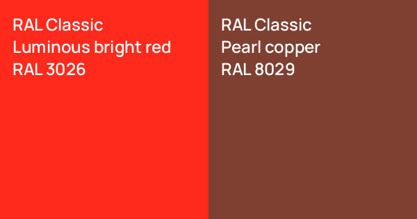 RAL Classic Luminous bright red vs. RAL Classic Pearl copper comparison