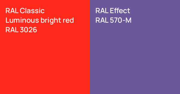 RAL Classic Luminous bright red vs. RAL Effect RAL 570-M comparison