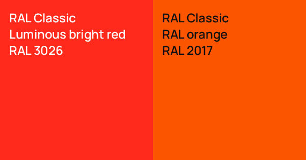 RAL Classic Luminous bright red vs. RAL Classic RAL orange comparison