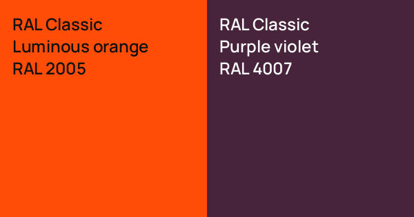RAL Classic Luminous orange vs. RAL Classic Purple violet comparison