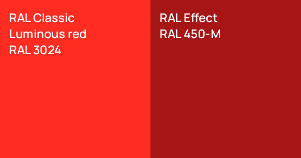 RAL Classic Luminous red vs. RAL Effect RAL 450-M comparison