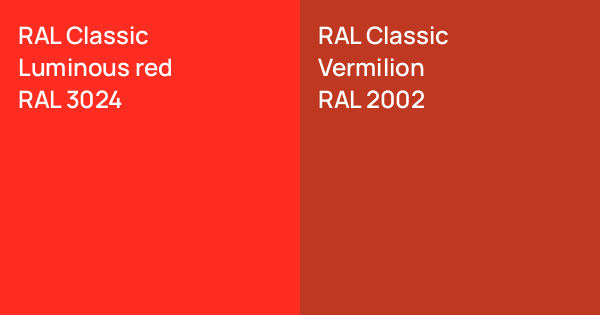 RAL Classic Luminous red vs. RAL Classic Vermilion comparison