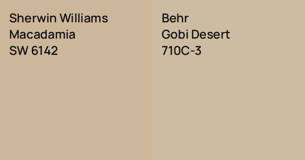 Sherwin Williams Macadamia vs. Behr Gobi Desert comparison