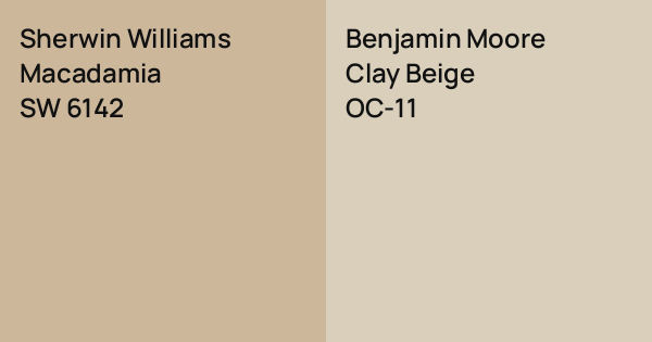 Sherwin Williams Macadamia vs. Benjamin Moore Clay Beige comparison