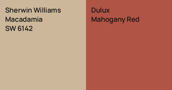 Sherwin Williams Macadamia vs. Dulux Mahogany Red comparison