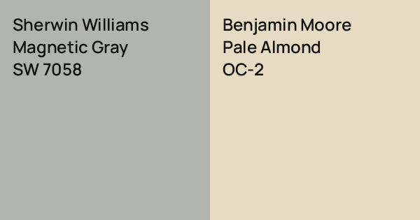 Sherwin Williams Magnetic Gray vs. Benjamin Moore Pale Almond comparison