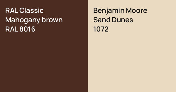 RAL Classic Mahogany brown vs. Benjamin Moore Sand Dunes comparison