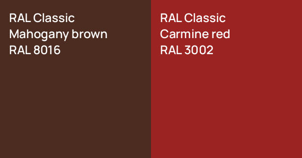 RAL Classic Mahogany brown vs. RAL Classic Carmine red comparison