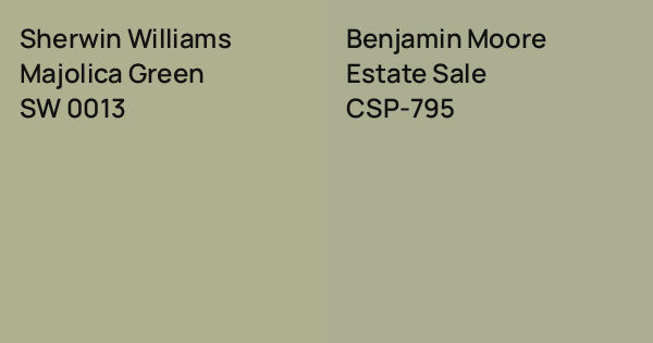 Sherwin Williams Majolica Green vs. Benjamin Moore Estate Sale comparison