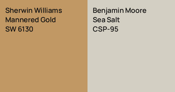 Sherwin Williams Mannered Gold vs. Benjamin Moore Sea Salt comparison