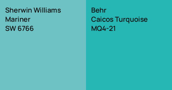 Sherwin Williams Mariner vs. Behr Caicos Turquoise comparison