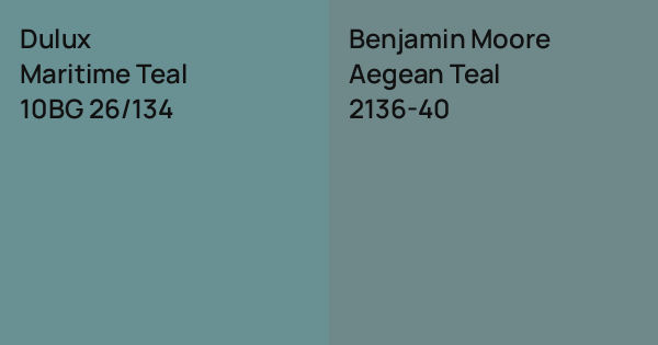 Dulux Maritime Teal vs. Benjamin Moore Aegean Teal comparison