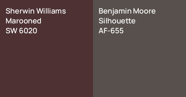 Sherwin Williams Marooned vs. Benjamin Moore Silhouette comparison