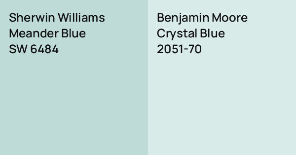 Sherwin Williams Meander Blue vs. Benjamin Moore Crystal Blue comparison