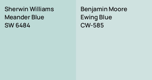 Sherwin Williams Meander Blue vs. Benjamin Moore Ewing Blue comparison