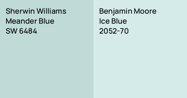 Sherwin Williams Meander Blue vs. Benjamin Moore Ice Blue comparison