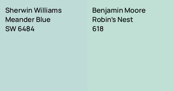 Sherwin Williams Meander Blue vs. Benjamin Moore Robin's Nest comparison