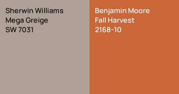 Sherwin Williams Mega Greige vs. Benjamin Moore Fall Harvest comparison