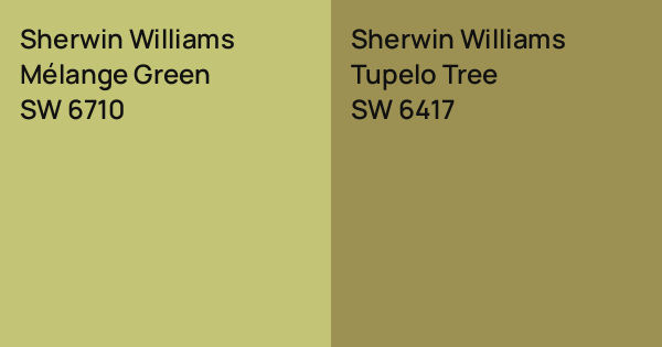 Sherwin Williams Mélange Green vs. Sherwin Williams Tupelo Tree comparison