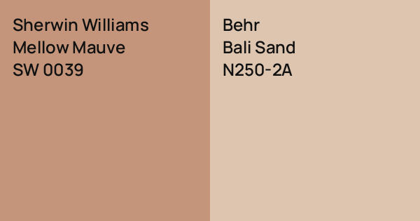 Sherwin Williams Mellow Mauve vs. Behr Bali Sand comparison