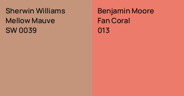 Sherwin Williams Mellow Mauve vs. Benjamin Moore Fan Coral comparison