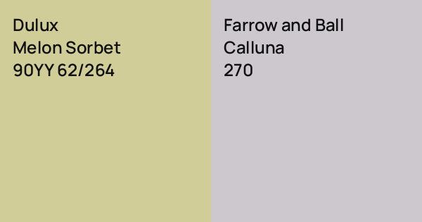 Dulux Melon Sorbet vs. Farrow and Ball Calluna comparison