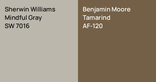 Sherwin Williams Mindful Gray vs. Benjamin Moore Tamarind comparison