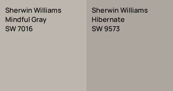 Sherwin Williams Mindful Gray vs. Sherwin Williams Hibernate comparison