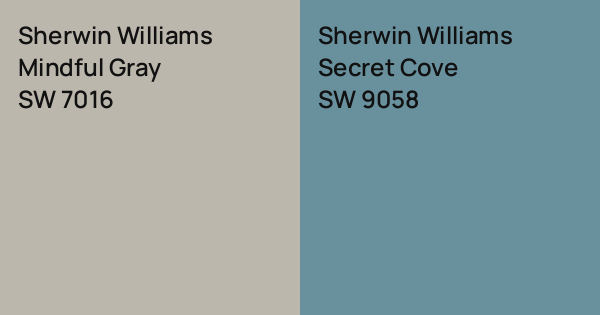 Sherwin Williams Mindful Gray vs. Sherwin Williams Secret Cove comparison