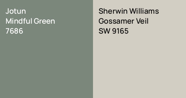 Jotun Mindful Green vs. Sherwin Williams Gossamer Veil comparison