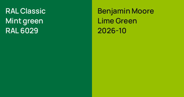 RAL Classic Mint green vs. Benjamin Moore Lime Green comparison