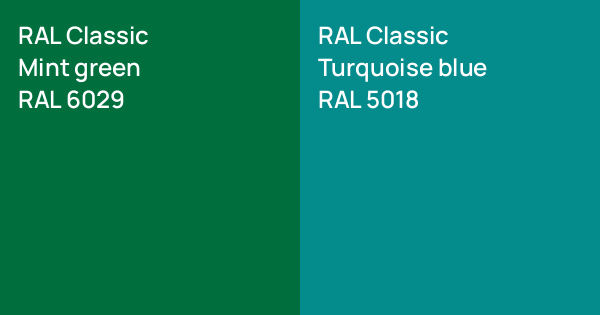 RAL Classic Mint green vs. RAL Classic Turquoise blue comparison