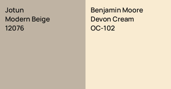 Jotun Modern Beige vs. Benjamin Moore Devon Cream comparison