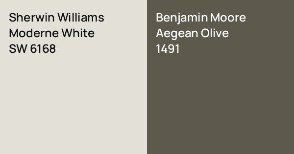 Sherwin Williams Moderne White vs. Benjamin Moore Aegean Olive comparison