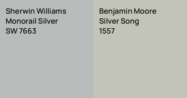 Sherwin Williams Monorail Silver vs. Benjamin Moore Silver Song comparison