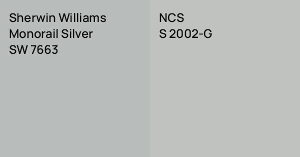 Sherwin Williams Monorail Silver vs. NCS S 2002-G comparison