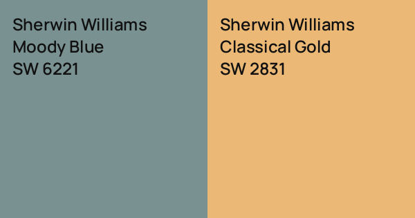 Sherwin Williams Moody Blue vs. Sherwin Williams Classical Gold comparison